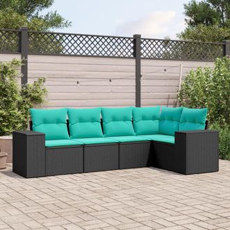 vidaXL Vidaxl Set Divani Da Giardino 5 Pz Con Cuscini Nero In Polyrattan