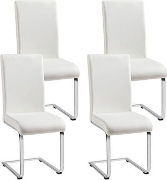 Yaheetech Lot de 4 Chaises de Salle &agrave; Manger Cuisine Si&egrave;ge Plus &eacute;pais de 10 cm Pi&egrave;tement Acier Chrom&eacute; Rev&ecirc;tement en Similicuir 50 cm de Hauteur Assise Blanche