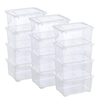 Grizzly Lot de 12 Boites de Rangement avec Couvercle - 1,7 L (XS) - Caisses empilables en plastique transparent - Pour pour chaussures de b&eacute;b&eacute; jouets, bricola