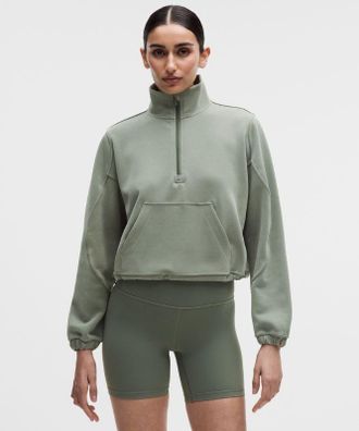 lululemon Geb&uuml;rstetes Top aus Softstreme mit halblangem Rei&szlig;verschluss f&uuml;r Frauen - Gr&ouml;&szlig;e 10 in Willow Leaf