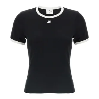 Courr&egrave;ges Femme, Tops, Noir, Taille: 38 FR T-shirt Signature Contrast