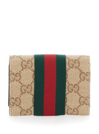 Gucci Womens Card Holder Beige Fabric Accessory