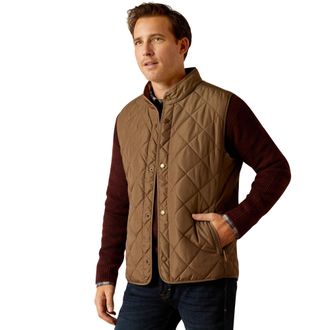 Ariat Mens Woodside Quilted Gilet in Camel Herringbone, Size Small, by Ariat