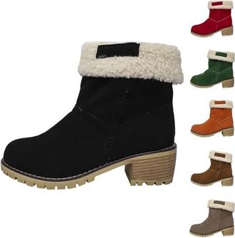 Generic Bottes de neige en daim &eacute;pais et chaud doubl&eacute; en fausse fourrure pour femme - Bottines isol&eacute;es &agrave; talon carr&eacute; - Bottines mi-mollet imperm&eacute;ables antid&eacute;r