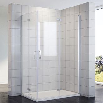 Sonni Walk in Duschkabine eckeinstieg mit faltt&uuml;ren 180&ordm; beide Seiten faltbar Nanobeschichtung glas Dusche Duschabtrennung 100x100x195cm - Sonni