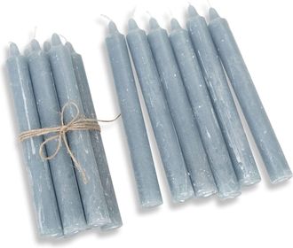 Loberon Kerze 12er Set Bauceau - Rustikales Finish - von Hand Veredelt - Durchgef&auml;rbt & Geruchsneutral - Stabkerzen - Paraffinwachs, graublau