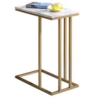 IDIMEX Beistelltisch Carlota, Wohnzimmertisch Couchtisch rechteckig im Retro Stil, Metallgestell in Gold MDF Tischplatte Dekor Marmor wei&szlig;