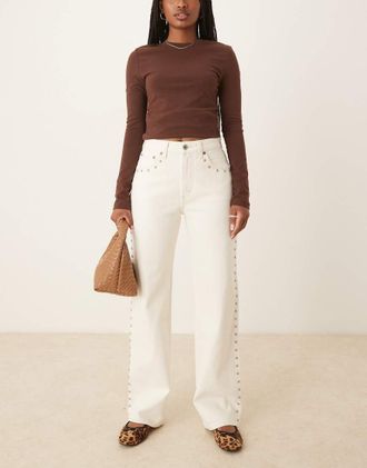 Abercrombie & Fitch Curve Love - Jean clout&eacute; d&eacute;contract&eacute; &agrave; taille haute style ann&eacute;es 90 - &Eacute;cru-Blanc