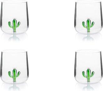 Excelsa Inside Lot de 4 verres en verre borosilicat&eacute;, d&eacute;cor&eacute;s &agrave; la main avec des sujets int&eacute;rieurs au verre, transparent, 450 ml (Cactus)