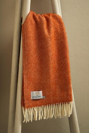 Tweedmill Tweedmill Lifestyle Fishbone Decke/&Uuml;berwurf aus 100% Schurwolle, Zimt-Orange, 150 x 183 cm, hergestellt in Gro&szlig;britannien