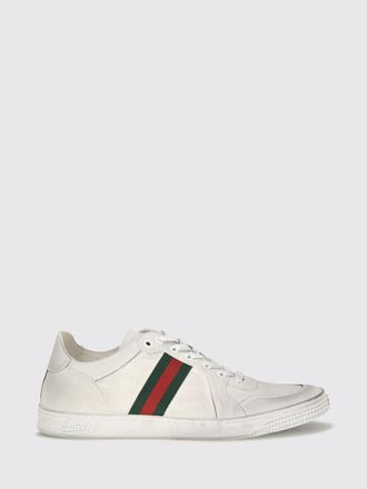 Gucci Baskets basses Stretch en cuir avec d&eacute;tail Web et effet us&eacute;