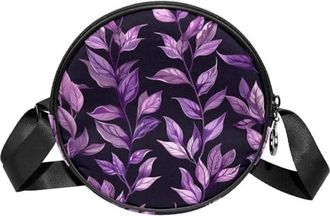Generic Sac &agrave; bandouli&egrave;re rond pour femme, motif feuilles tropicales, sac &agrave; dos &agrave; bandouli&egrave;re avec fermeture &eacute;clair, bretelles r&eacute;glables, sac &agrave; main rond d&eacute;co
