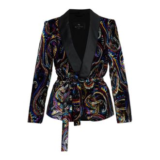 Etro Femme, Vestes, Multicolore, Taille: 38 FR Veste en velours avec ceinture et motif feuillage cachemire