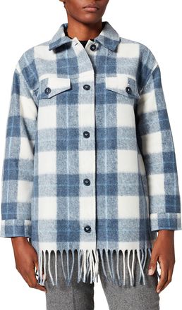 Gerry Weber Damen Shacket mit Fransen Langarm, Manschette kariert Cream Blue Karo 44