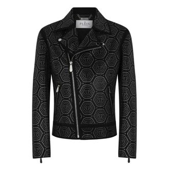 Philipp Plein Monogram Stone Biker Jacket - - Jackets - Herren - Schwarzk - 5XL