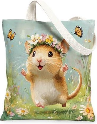Generic Sac fourre-tout en toile motif hamster printanier pour le shopping 33 x 38,1 cm, sac d&eacute;picerie r&eacute;utilisable pour femme, motif animal de voyage, d&eacute;cora
