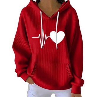 Generic Pull &agrave; capuche pour femme | Design imprim&eacute; coupe ample tenue d&eacute;contract&eacute;e pull &agrave; manches longues sweat &agrave; capuche haut, rose vif, 3XL