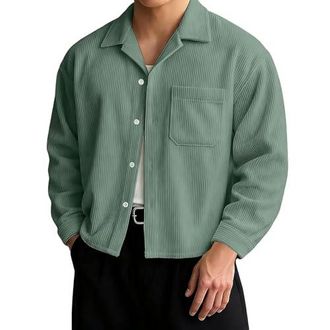 Generic Chemises en velours c&ocirc;tel&eacute; pour homme, chemises d&eacute;contract&eacute;es boutonn&eacute;es, col rabattable, veste &agrave; manches longues avec poche, style d&eacute;contract&eacute;, uni, 