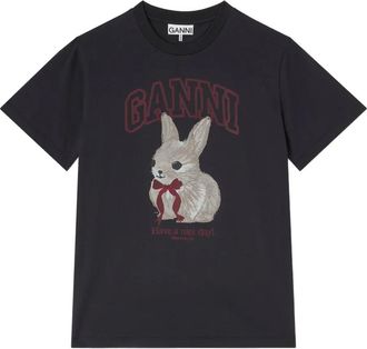 Ganni t-shirt en coton à imprimé graphique - Gris