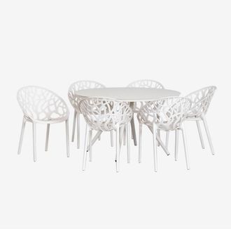 Sklum Sklum - Ensemble table ronde en aluminium Val&eacute;rie (&Oslash;125 cm) et 6 chaises de jardin Ores Blanc Gardenia