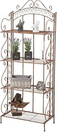 Clp Etag&egrave;re de Rangement Antje I Etag&egrave;re de Jardin en Fer Forg&eacute; I Porte-Plante en M&eacute;tal Etag&egrave;re de Rangement Pliable 4 Niveaux de Rangement, Couleur:Marro