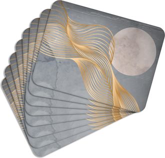 MG Design Set aus 8 Kork-Platzsets - Fluid Geometry 3 - 30 x 40 cm - hitzebest&auml;ndig & abwischbar, mit Korkr&uuml;ckseite