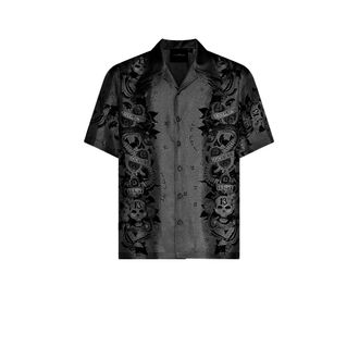 John Richmond Homme, Chemises, Noir, Taille: XL Chemise &agrave; Manches Courtes avec Imprim&eacute; Iconographique