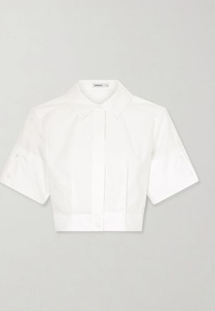 SIMKHAI Chemise Raccourcie En Popeline De Coton M&eacute;lang&eacute; &Agrave; Fronces Sabrina - Blanc