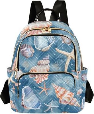 Mnsruu Mini sac à dos pour femme, motif étoile de mer, conque, bleu océan, petit sac à dos tendance pour femme, sac à dos décontracté, Multi618, S
