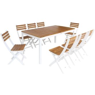 Sweeek Gartentisch aus Akazie mit abgerundeten Ecken, 8 St&uuml;hle