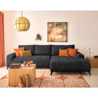 Best Mobilier Bestmobilier - Rimini - ecksofa rechts 4-sitzer schlaffunktion und bettkasten in strukturiertem stoff - schwarz
