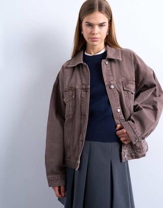 Topshop Veste en denim coupe ballon - Loutre-Brown