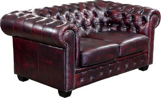 Vente-Unique Chesterfield Ledersofa 2-Sitzer Brenton - Vintage Leder - Rot-Schwarz