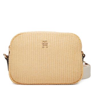 Tommy Hilfiger Handtasche Tommy Hilfiger Popette Camera Bag Raffia AW0AW18525 Beige