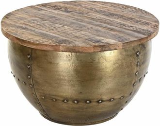 PEGANE Pegane - Table basse en bois de manguier et m&eacute;tal coloris marron / dor&eacute; - diam&egrave;tre 68 x hauteur 44 cm