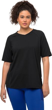 Ulla Popken Damen, UV-Schutz 50+, V-Ausschnitt, Halbarm T-Shirts, schwarz, 50-52