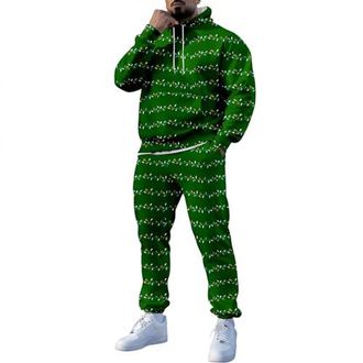 Generic Survêtement de Noël complet pour homme fantaisie imprimé de Noël 2 pièces pull à capuche à manches longues pantalon de survêtement chaud pour homme vê