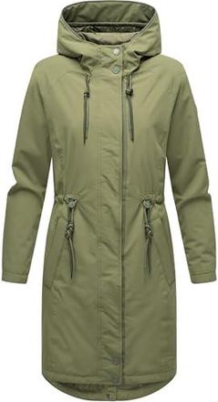 Marikoo Megumii Veste longue mi-saison pour femme Manteau imperméable avec détails réfléchissants et cordon de serrage à la taille Taille XS-6XL, olive, L