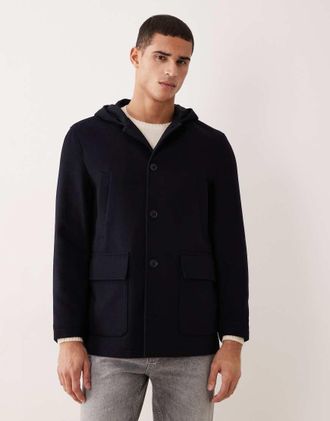 Mango Mittellange Jacke aus Wollmix in Marineblau