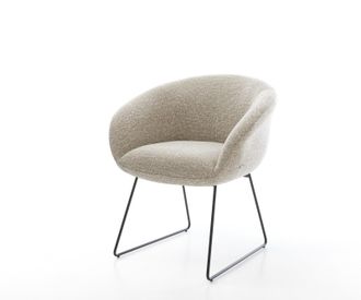 DELIFE Esszimmerstuhl Vinka-Flex mit Armlehnen Webstoff Soft Beige Kufengestell Schwarz Taschenfederkern, Esszimmerst&uuml;hle