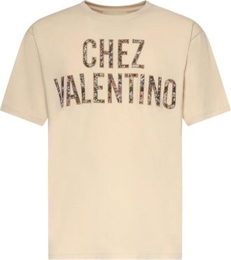 Valentino Garavani Femme, Tops, Beige, Taille: 38 FR T-shirt en coton brod&eacute;