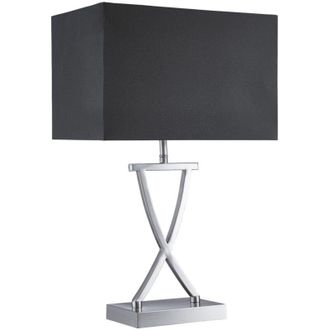 Searchlight Lampe de table club X base, argent satin&eacute;, abat-jour rectangulaire noir