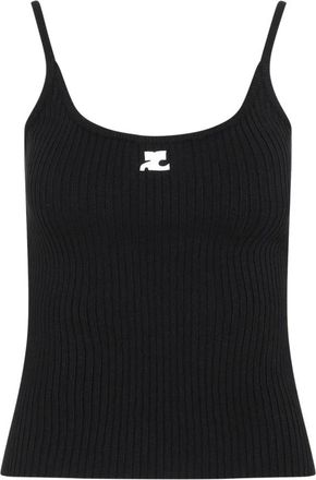 Courr&egrave;ges Femme, Tops, Noir, Taille: 38 FR Reedition Rib Knit Tank Top
