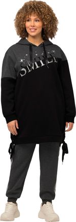 Ulla Popken Damen Long-Sweat Satinbandschn&uuml;rung Smile, geteilt Sweatshirt, schwarz, 42-44