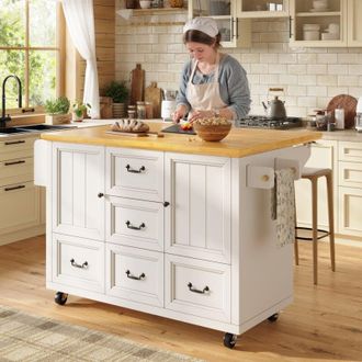 Liberte Îlot de cuisine 120 x 73 (45) x 93 cm-Buffet amovible-Avec plateau de table pliable-Blanc