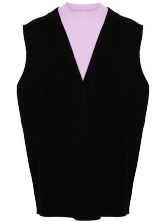 Jil Sander gilet bicolore à design superposé - Noir