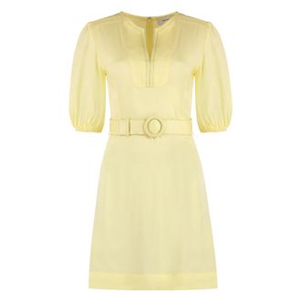 Yves Salomon Kleid mit Lederdetail an der Taille - - Dresses - Damen - Gelb - 2XS