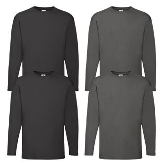 Fruit Of The Loom 4er Herren Longsleeve Baumwolle Tshirt Langarm Shirt Sets Verschiedene Farbsets M L XL 2XL 3XL 4XL 5XL & HLKauf-Block (XXL, 2X Schwarz, 2X Graphit & 1