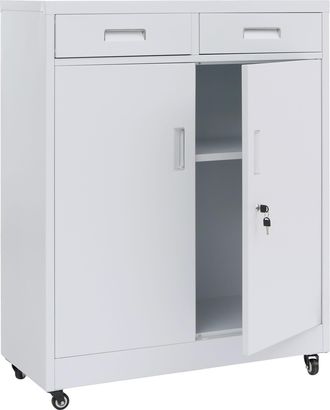 Mendler Aktenschrank HWC-O89, Stahlschrank B&uuml;roschrank, Rollen T&uuml;ren Schubladen abschlie&szlig;bar Metall 116x90x40cm - wei&szlig;