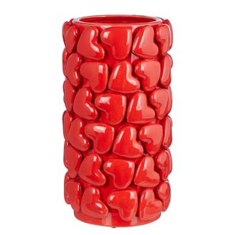 Butlers Vase Hearts mit 3-D-Herzen 30cm Steingut Hearts | rote Keramikvase | zylindrische Blumenvase | Dekoration f&uuml;r romantische Momente